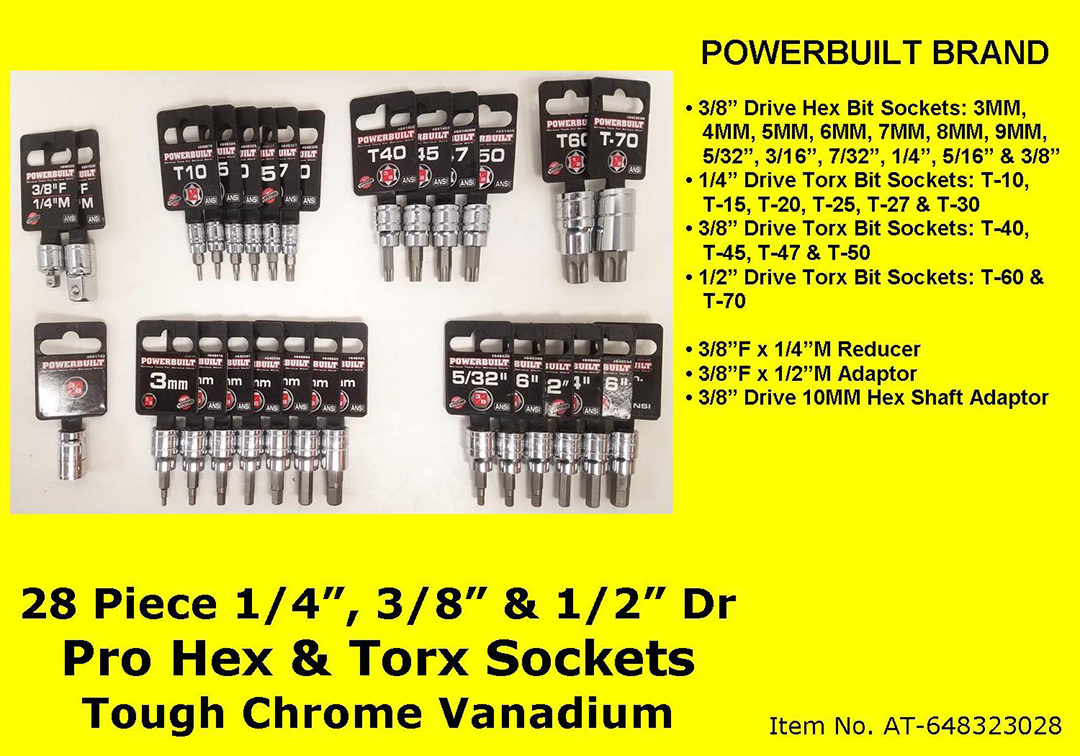 MBS Omaha, a div. of Omaha Distributing Co., Inc: Powerbuilt 28 PC Torx & Hex Socket Set
